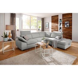 Home Affaire Ecksofa &raquo;Mauritius L-Form&laquo; mit Ottomane, mit Kopfteil- und Armlehnverstellung silber Struktur fein (100% Polyester);Luxus-Microfaser 