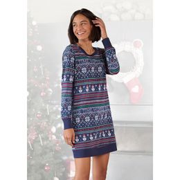 Lascana Damen Lascana Nachthemd mit winterlichem Druck blau 36/38, N-Gr