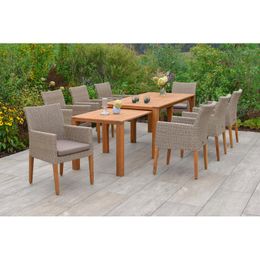 Merxx Garten-Essgruppe &raquo;Ranzano&laquo; Set, 17 Stk. tlg. 8 Sessel inkl. Sitzkissen, Ausziehtisch beige Aluminium, Kunststoff, Massivholz