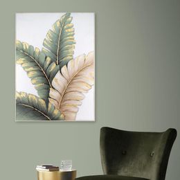 Art for the home Leinwandbild &raquo;Blatter Neutral&laquo; Bl&auml;tter 1 Stk. tlg. Handgemalte Leinwand mit Goldmetallic, Lush leaves neutral - 100x70cm Leinwand