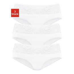 Vivance Damen Slip 3er-Pack, aus elastischer Baumwolle mit floraler Spitze wei&szlig; 32/34