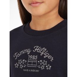 Tommy Hilfiger M&auml;dchen Strickkleid &raquo;EMB FLOWER KNITTED DRESS LS&laquo; Kinder bis 16 Jahre mit Logoschriftzug blau 16 (176), N-Gr