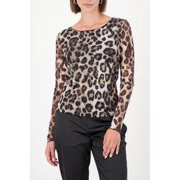 monari Damen Langarmshirt &raquo;Shirt Leo allover Mesh&laquo; Regular fit mit Rundhalsausschnitt schwarz 34