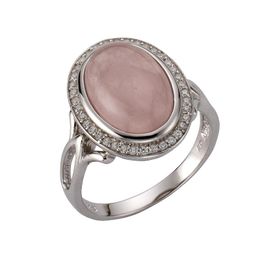ZEEme Damen Fingerring &raquo;925 Sterling Silber rhodiniert mit echtem Rosenquarz Zirkonia&laquo; wei&szlig;