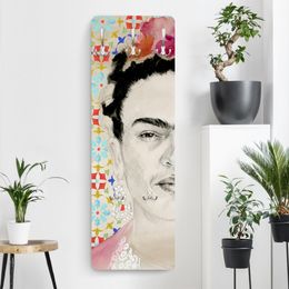 Bilderwelten Wandgarderobe bunt originell Pop Art Flurgarderobe - Frida mit rosa Bl&uuml;ten II - Deko Garderobenpaneel Flur