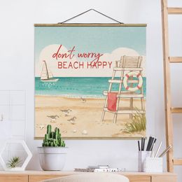 Bilderwelten Stoffbild mit Posterleisten Gl&uuml;cklich am Strand