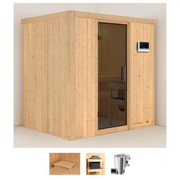 Karibu Sauna &raquo;Finja&laquo; Set, Ofen 3,6 kW Bio-Ofen externe Strg. easy beige