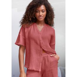 s.Oliver Damen s.Oliver Pyjamaoberteil aus gewebtem Musselinstoff rot 32