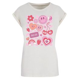 F4NT4STIC Extended Shoulder T-Shirt Retro Valentinstag Herz Rainbow Fruits in Whitesand | Gr.: XXL