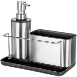 Sch&ouml;ner Wohnen Kollektion K&uuml;chenorganizer-Set "SHIRLEY", silber, B:21cm H:18,5cm L:11,5cm T:11,5cm, Edelstahl, Kunststoff, SCH&Ouml;NER WOHNEN-KOLLEKTION, K&uuml;chenhelfer-Sets, Sp&uuml;lorganizer mit Sp&uuml;lspender aus Edelstahl