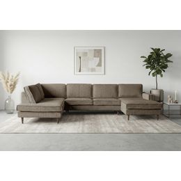 Wohnlandschaft Home Affaire "Pinto Skandi, 350 cm, U-Form, XXL, mit Ottomanen", braun, B:349cm H:89cm T:206cm, 100% Polyester, Sofas, Wohnlandschaft, mit Keder, Massivholzf&uuml;&szlig;e Eiche ger&auml;uchert, Wellenunterfederung