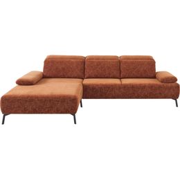 Ecksofa Home Affaire "Liora, L-Form mit verstellbarem Kopfteil, Breite 291 cm", rusty, B:291cm H:83cm T:218cm, 5, 9% Viskose, 34, 4% Polyacryl, 59, 7% Polyester, Sofas, Ecksofa, klappbare Armlehne, Tonnentaschenfederkern&saugroboterfreundliche H&ouml;he