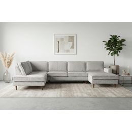 Wohnlandschaft Home Affaire, B:349cm H:89cm T:206cmsilber grau, 100% Polyester, Sofas, "Pinto Skandi, 350 cm, U-Form, XXL, mit Ottomanen", mit Keder,