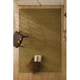 Teppich Wecon Home "Castello TWO", blass gr&uuml;n, B:160cm H:7mm L:230cm, Schurwolle, Teppiche, Teppich, Schurwolle, Kurzflor mit Hoch-Tief-Effekt, Wohnzimmer, Rautenmuster