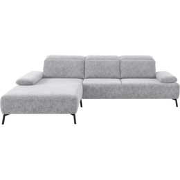 Ecksofa Home Affaire "Liora, L-Form mit verstellbarem Kopfteil, Breite 291 cm", light, grau, B:291cm H:83cm T:218cm, 5, 9% Viskose, 34, 4% Polyacryl, 59, 7% Polyester, Sofas, Ecksofa, klappbare Armlehne, Tonnentaschenfederkern&saugroboterfreundliche H&ouml;he