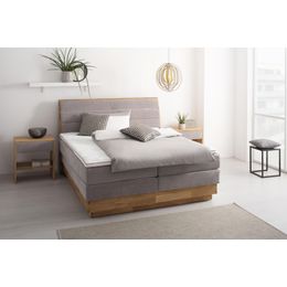Boxspringbett OTTO HOME "Jenna", grau (argento), B:184cm L:216cm, Komplettbetten, Boxspringbett, ohne LED-Beleuchtung, mit zertifizierten, recycelten Bezugsstoffen