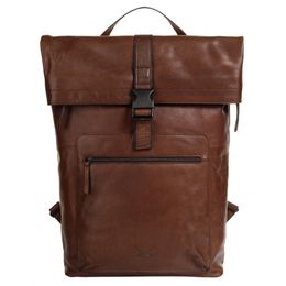 Laptoprucksack Sansibar, Herren, Gr. B/H/T: 28cm x 45cm x 14cm, onesize, braun (cognac), Leder, Rindsleder, Retro, Rucks&auml;cke Laptoprucksack, echt Leder