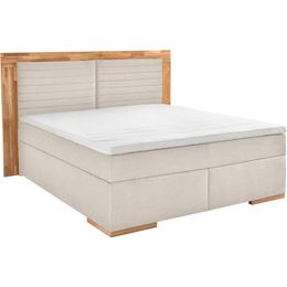 Boxspringbett Home Affaire "Cup", beige, B:210cm L:206cm, Bezug: Luxus-Microfaser (100% Polyester);Bezug: Microfaser (100% Polyester), Komplettbetten, Boxspringbett, mit Massivholzrahmen, mit Topper, in 2 H&auml;rtegraden, in 3 Breiten