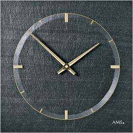 Wanduhr AMS "W9516", gold (schwarz, goldfarben), Wanduhren, B/H/L: 30cm x 30cm, Wanduhr, Made in Germany, Schiefer, Wohnzimmer, Esszimmer, K&uuml;che, Arbeitszimmer