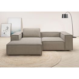 Ecksofa Home Affaire "Watertown, kompakte L-Form, 246 cm breite f&uuml;r kleinere R&auml;ume", beige (sand), B:246cm H:68cm T:171cm, 95% Polyester, 5% Nylon, Sofas, Ecksofa, modernes Ecksofa mit Feincordbezug, platzsparend & bequem