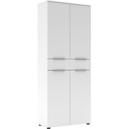 Aktenschrank Innostyle "B&uuml;roschrank Santorin, 80/198/38 cm ( B/H/T)", wei&szlig;, B:80cm H:198cm T:38cm, ABS-Kunststoff, Glas, Holzwerkstoff, Metall, Schr&auml;nke, 4 t&uuml;rig, 1 Schubkasten, Softclose, Klarglas, ABS Schutzkante