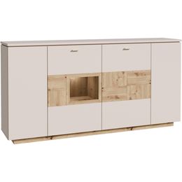 Highboard FORTE "Louoto", beige (sand, artisan eiche), B:199,5cm H:101,2cm T:41,6cm, Spanplatte, Sideboards, Highboard, Sideboard, Metallgriffe, Stauraum, Soft Close, H&ouml;he 101,2cm