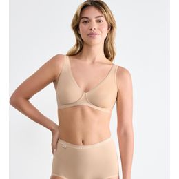 Soft-BH Sloggi "Basic+", Damen, Gr. 65, Cup D, beige (natur), Single Jersey, Obermaterial: 80% Baumwolle, 18% Elasthan, 2% Polyamid, unifarben, Basic, BHs Soft-BH, perfekter Sitz, ohne B&uuml;gel, ohne Einlagen, tiefer V-Ausschnitt