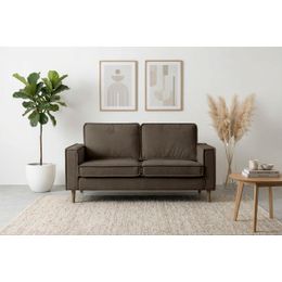 2-Sitzer Home Affaire "Pinto Skandi, 166 cm, Chenille, Struktur", braun, B:168cm H:89cm T:97cm, 100% Polyester, Sofas, mit Keder, Massivholzf&uuml;&szlig;e Eiche ger&auml;uchert, Wellenunterfederung