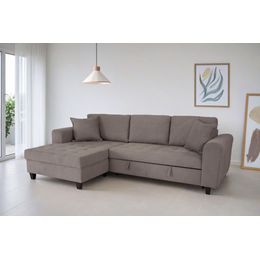 Ecksofa TRENDS BY HG "Moritz, L-Form", d517 enjoy new 46 pewter,, B:265cm H:86cm T:150cm, 92% Polyester;8% Nylon, Sofas, Ecksofa, inkl. Bettfunktion und Bettkasten, inkl. 2 Zierkissen