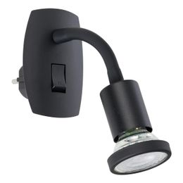 Eglo Steckdosenleuchte "PARRINI Steckerlampe - Stahl, Kunststoff - GU10 - 1X4,5W - IP20", schwarz, 1, H: 10cm, 1 Stk., Leuchten, Steckdosenspot, Steckdosenstrahler, Schalfzimmerleuchte, L7xH10xAL18cm