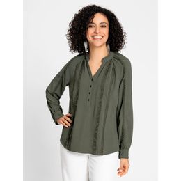 Langarmbluse Inspirationen, Damen, Gr. 38, gr&uuml;n (khaki), 100% Polyester, unifarben, V-Ausschnitt, Blusen