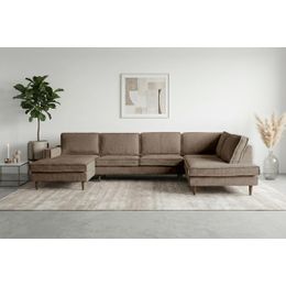 Wohnlandschaft Home Affaire, B:350cm H:85cm T:206cmbraun, 100% Polyester, Sofas, "Pinto Skandi, 350 cm, U-Form, XXL, mit Ottomanen", mit Keder,