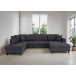 Wohnlandschaft TRENDS BY HG "Moritz, U-Form", d505 enjoy new 24 grafite,, B:324cm H:86cm T:178cm, 92% Polyester;8% Nylon, Sofas, Wohnlandschaft, inkl. Bettfunktion und Bettkasten, inkl. 2 Zierkissen