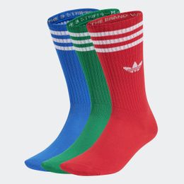 Sportsocken adidas originals "HIGH CREW SOCK", Herren, Gr. L (43/45), bunt (blau, rot, gr&uuml;n), Obermaterial: 55% Baumwolle, 41% Polyester, 3% Elasthan, 1% sonstige Fasern, Socken Sportsocken, f&uuml;r Laufen, klassisches Drei-Streifen-Design, wadenlange Passform