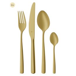 Besteck-Set WMF "Boston in edler Optik, ergonomische Haptik, Messer mit Wellenschliff", champagner gold, 24 tlg., Cromargan Edelstahl Rostfrei 18/10, Essbesteck-Sets, optimale Sch&auml;rfe, rostfrei, edel, hochwertiger Besteckkasten