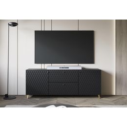 Lowboard Inosign "Phuket, Front MDF", schwarz (graphite schwarz matt), B:180cm H:69,4cm T:39cm, Sideboards, Lowboard, 2 Schubladen, 4 T&uuml;ren, 6 geschlossenen F&auml;chern, Breite 180cm