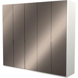 Dreht&uuml;renschrank Musterring "San Diego, Kleiderschrank, Schrank, Garderobe, mit Glast&uuml;ren", wei&szlig;, B:250cm H:216cm T:58cm, Glas, Holzwerkstoff, Schr&auml;nke, Dreht&uuml;renschrank, 5-t&uuml;rig (ged&auml;mpft), 6 B&ouml;den, 3 Kleiderstangen, Chromgriffe