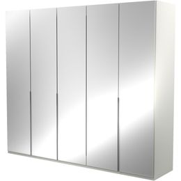 Dreht&uuml;renschrank Musterring "San Diego, Kleiderschrank, Schrank, Garderobe, mit Glast&uuml;ren", wei&szlig;, B:250cm H:216cm T:58cm, Glas, Holzwerkstoff, Schr&auml;nke, Dreht&uuml;renschrank, 5-t&uuml;rig (ged&auml;mpft), 6 B&ouml;den, 3 Kleiderstangen, Chromgriffe