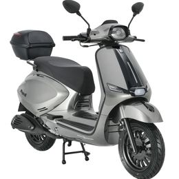 Motorroller Alpha Motors "Napoli 50 ccm 45 km/h EURO 5 (mit/ohne Topcase)", silber (silberfarben, schwarz, schwarz), Motorroller, mit Topcase, 45 km/h, B:72cm H:117cm L:182cm
