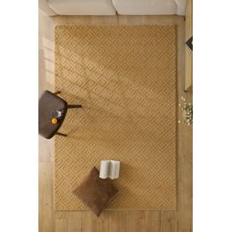 Teppich Wecon Home "Castello TWO", karamell, B:140cm H:7mm L:200cm, Schurwolle, Teppiche, Teppich, Schurwolle, Kurzflor mit Hoch-Tief-Effekt, Wohnzimmer, Rautenmuster
