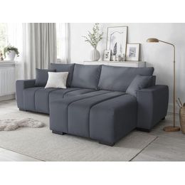 Ecksofa Home Affaire "L-Form Bello", anthrazit, B:256cm, 100% Polyester, Sofas, Ecksofa, mit Bettfunktion, Bettkasten, Frei im Raum stellbar und Federkern