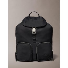 Rucksack Calvin Klein "POCKET NYLON FLAP BACKPACK", Damen, Gr. B/H/T: 25cm x 30cm x 11cm, schwarz, Polyester, Rucks&auml;cke Rucksack, Freizeitrucksack, Cityrucksack mit zwei Fronttaschen