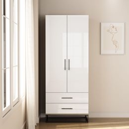 Kleiderschrank OTTO HOME "Lucca Schlafzimmerschrank Garderobe hochglanz Bestseller", wei&szlig;, B:80cm H:200cm T:52cm, FSC-zertifizierter Holzwerkstoff, Schr&auml;nke, Kleiderschrank, Schlafzimmerschrank mit 2 T&uuml;ren und 2 Schubladen, Breite 80cm