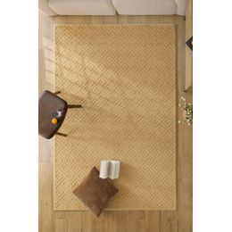Teppich Wecon Home "Castello TWO", sand beige, B:140cm H:7mm L:200cm, Schurwolle, Teppiche, Teppich, Schurwolle, Kurzflor mit Hoch-Tief-Effekt, Wohnzimmer, Rautenmuster