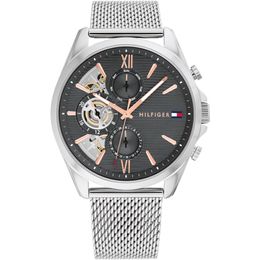 Multifunktionsuhr Tommy Hilfiger "BAKER", silber (silberfarben, grau), Armbanduhren, Kinder, Quarzuhr, Armbanduhr, Herrenuhr, Edelstahlarmband, analog, Tag