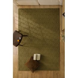 Teppich Wecon Home "Castello TWO", oliv gr&uuml;n, B:140cm H:7mm L:200cm, Schurwolle, Teppiche, Teppich, Schurwolle, Kurzflor mit Hoch-Tief-Effekt, Wohnzimmer, Rautenmuster