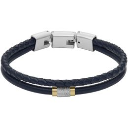 Armband Fossil "Schmuck Geschenk Edelstahl Leder Armschmuck JEWELRY", blau, Armb&auml;nder, Damen, 20cm, Edelstahl Leder, Edelstahl, Leder, Armband