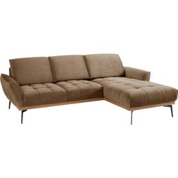 Ecksofa exxpo - SOFA FASHION "Palic, inkl. R&uuml;ckenverstellung, bequem, elegant, Breite 245cm, L-Form", braun (goldbraun), B:245cm H:87cm T:185cm, Webstoff Premium: 67% Polyester, 33% Baumwolle;Webstoff: 100% Polyester;Velours: 100% Polyester, Sofas, Ecksofa, vom Sofa zum Hochlehner. Hohe F&uuml;&szlig;e und Holzblende als Designmerkmal