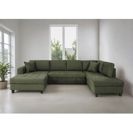 Wohnlandschaft TRENDS BY HG "Moritz, U-Form", d508 enjoy new 47 wintermoss,, B:324cm H:86cm T:178cm, 92% Polyester;8% Nylon, Sofas, Wohnlandschaft, inkl. Bettfunktion und Bettkasten, inkl. 2 Zierkissen