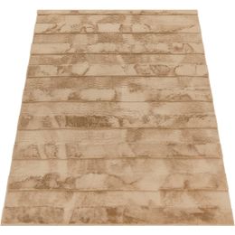 Hochflor-Teppich Paco Home "Arnheim 744", beige, B:160cm H:24mm L:220cm, Polyester, Teppiche, Uni Farben, gestreift, besonders weich, Hoch-Tief Effekt